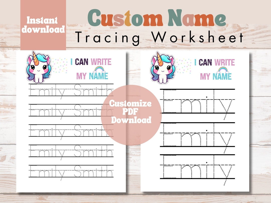 Custom Name Tracing Worksheet, Handwriting Practice Printable PDF ...