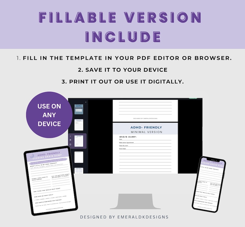 ADHD Evening Brain Dump Printable| Digital Planner Adult Student ...
