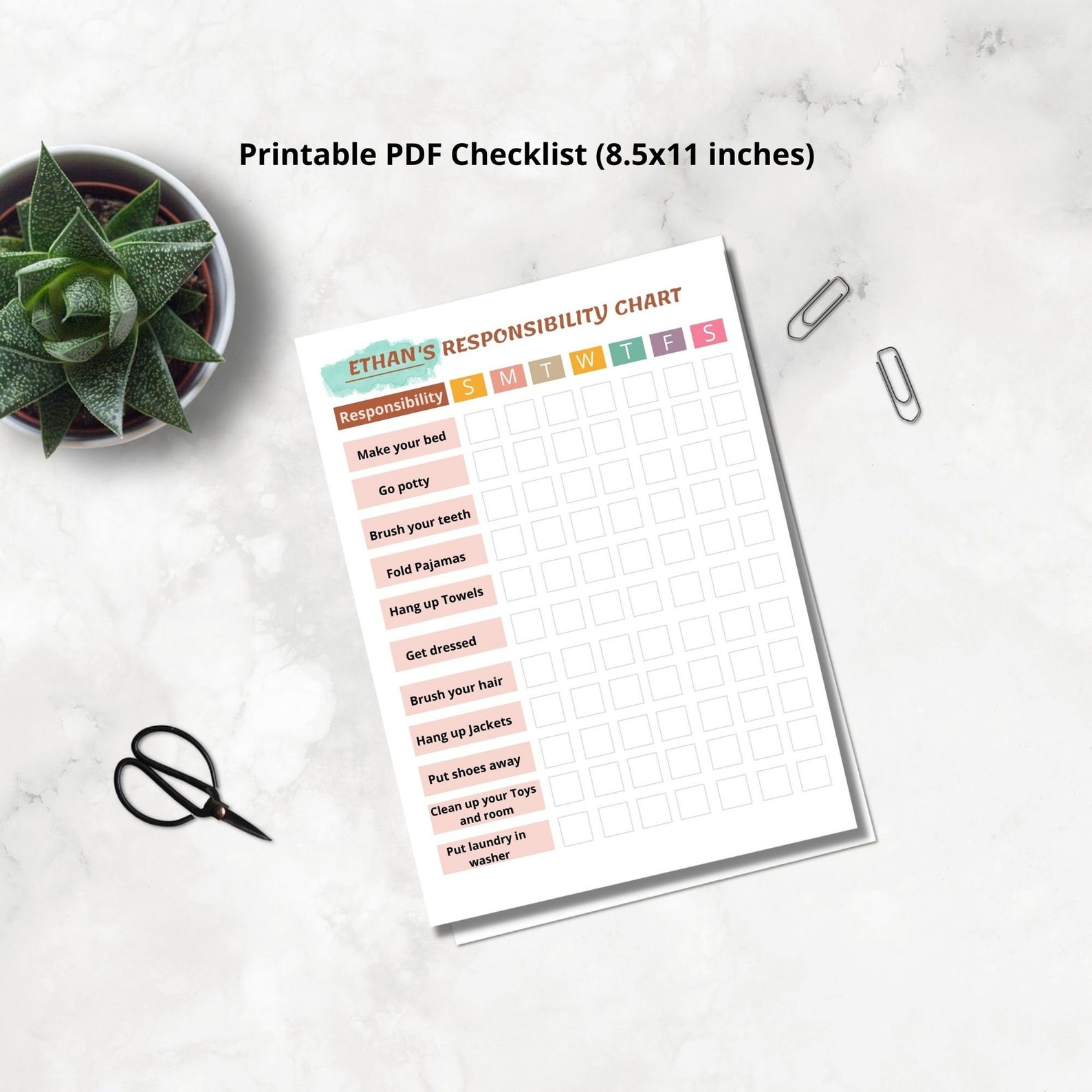 Printable Kids Chore Chart Editable Responsibility Chart - Etsy
