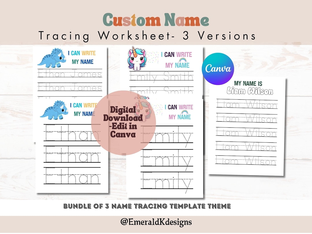 Custom Name Tracing Worksheet, Handwriting Practice Digital Download ...
