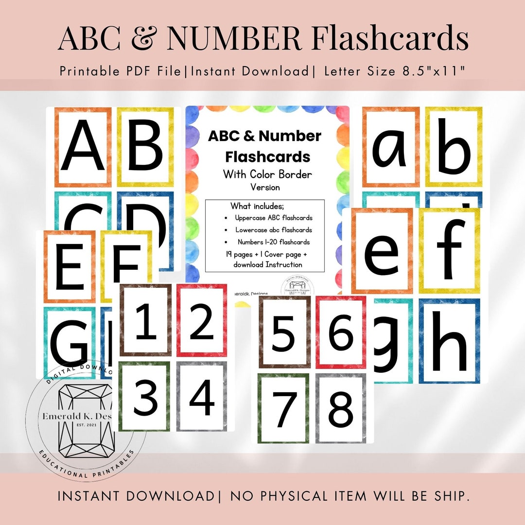 ABC & 123 Flashcards, Printable Counting Cards for Kids, Montessori ...