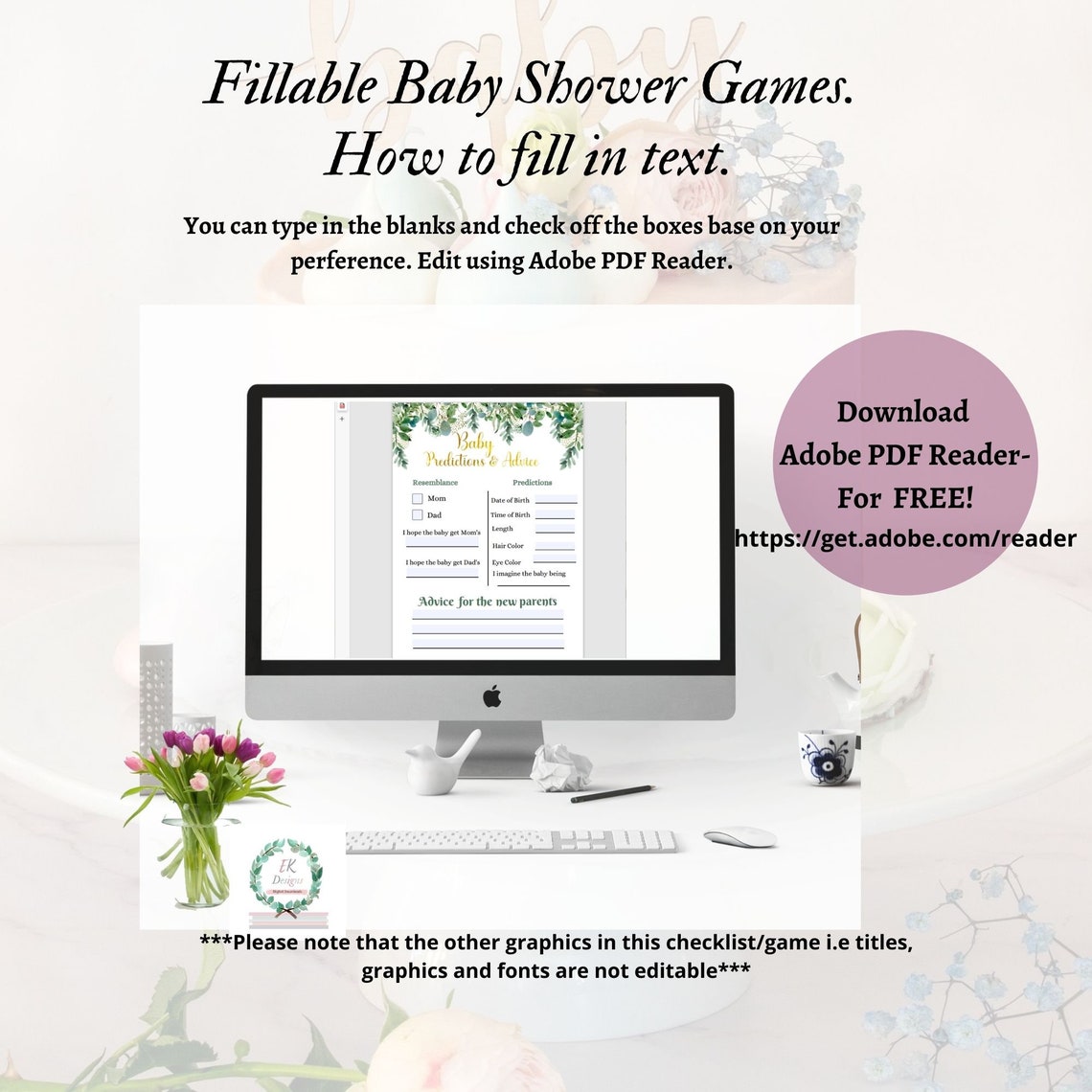 Virtual Fillable Baby Shower Game Prediction and Advice Card, Printable ...