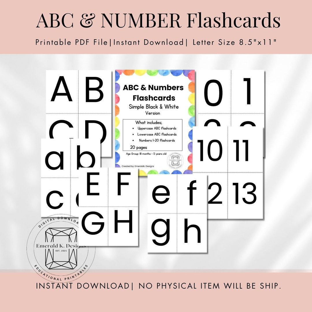 ABC & 123 Flashcards, Printable Counting Cards for Kids, Montessori ...
