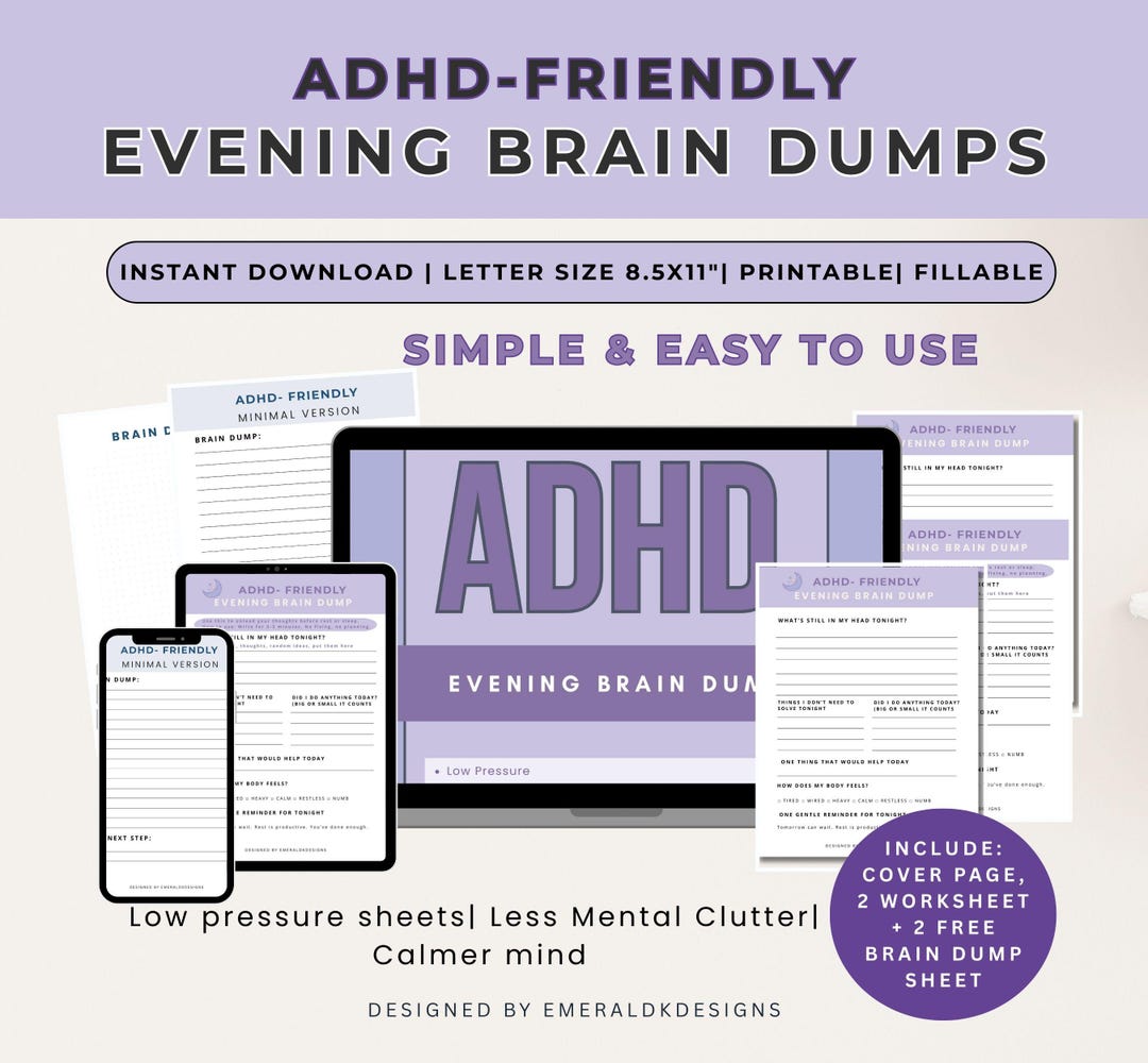 ADHD Evening Brain Dump Printable| Digital Planner Adult Student ...