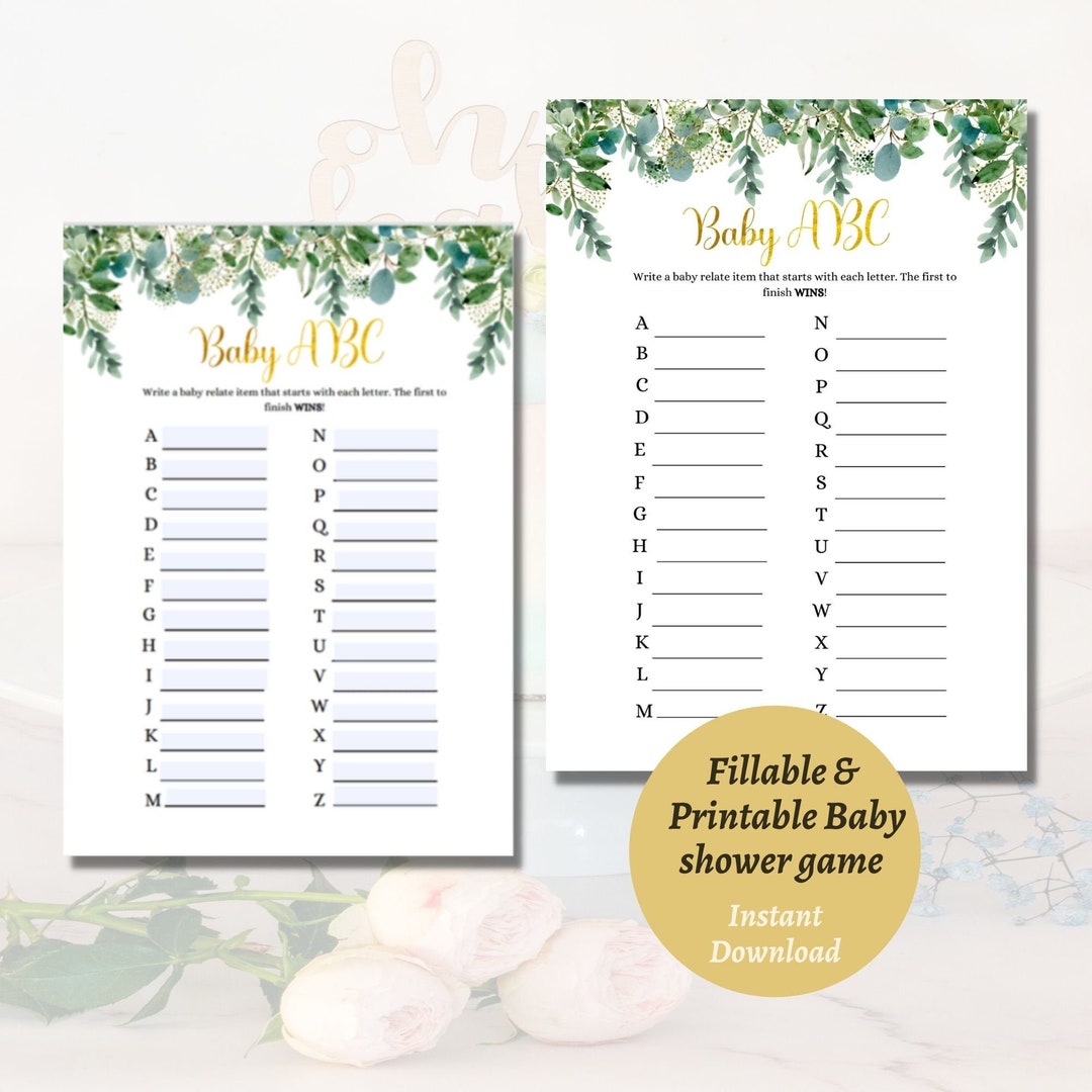 Virtual Baby Shower Game, Baby ABC Editable Card, Fillable and ...