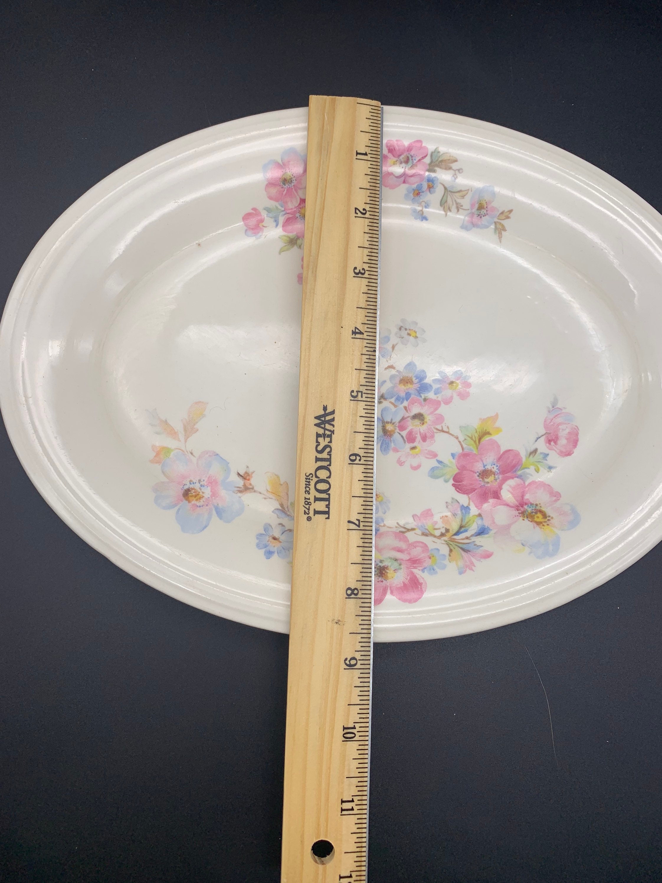 Vintage Edwin M Knowles Semi Vitreous KNO12 Platter With Pink and Blue ...