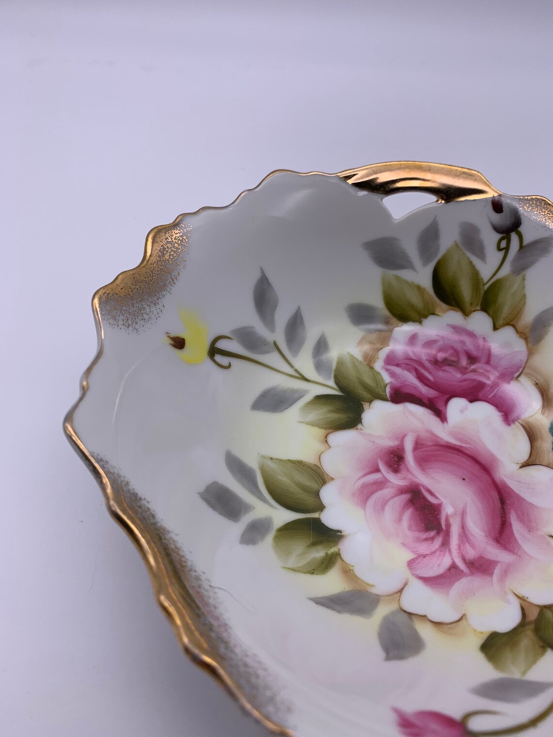 Vintage Lipper and Mann Creations Two Pink Roses Bowl With | Etsy