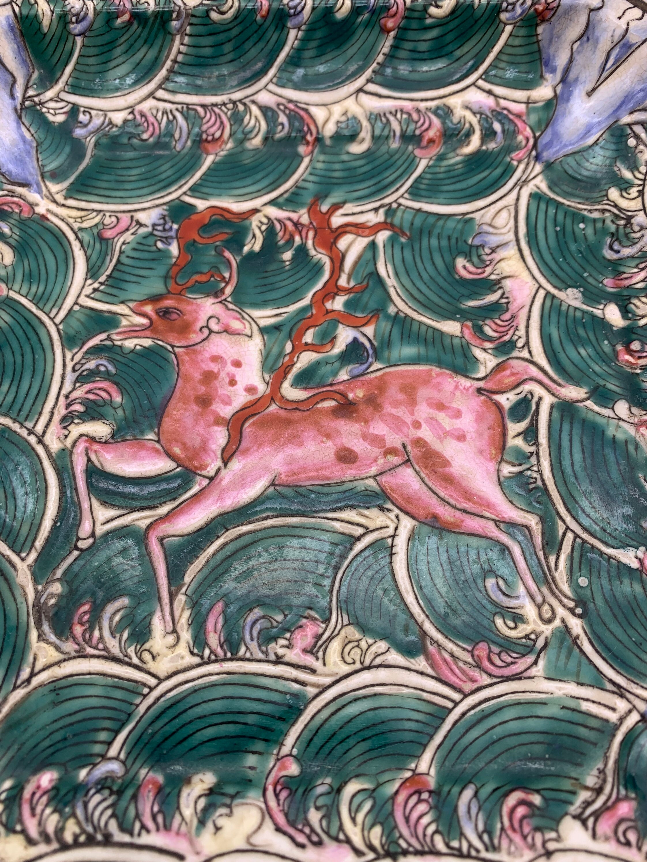 Vintage Raised Relief Asian Red Stag Hand Painted Plate. - Etsy