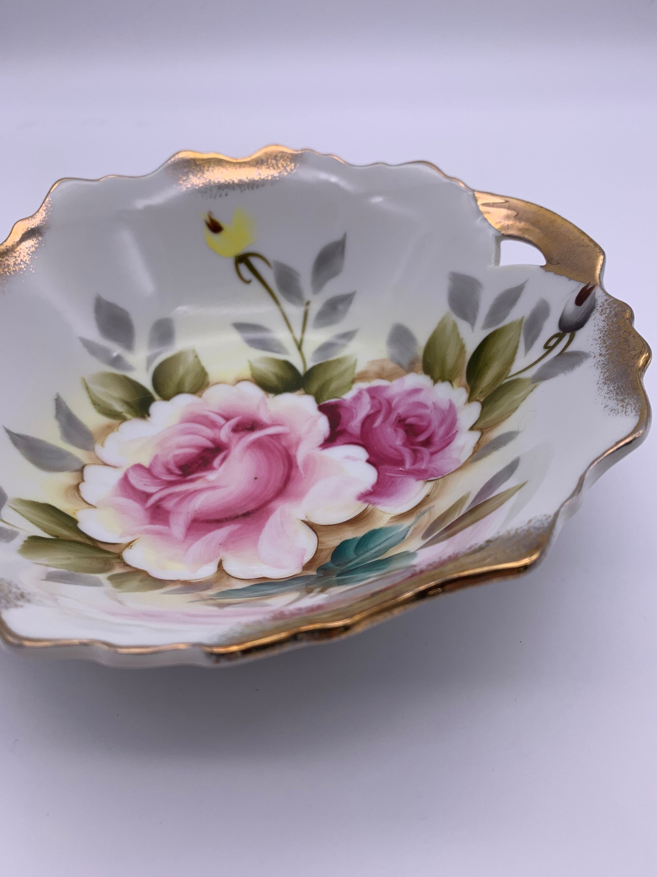 Vintage Lipper and Mann Creations Two Pink Roses Bowl With | Etsy