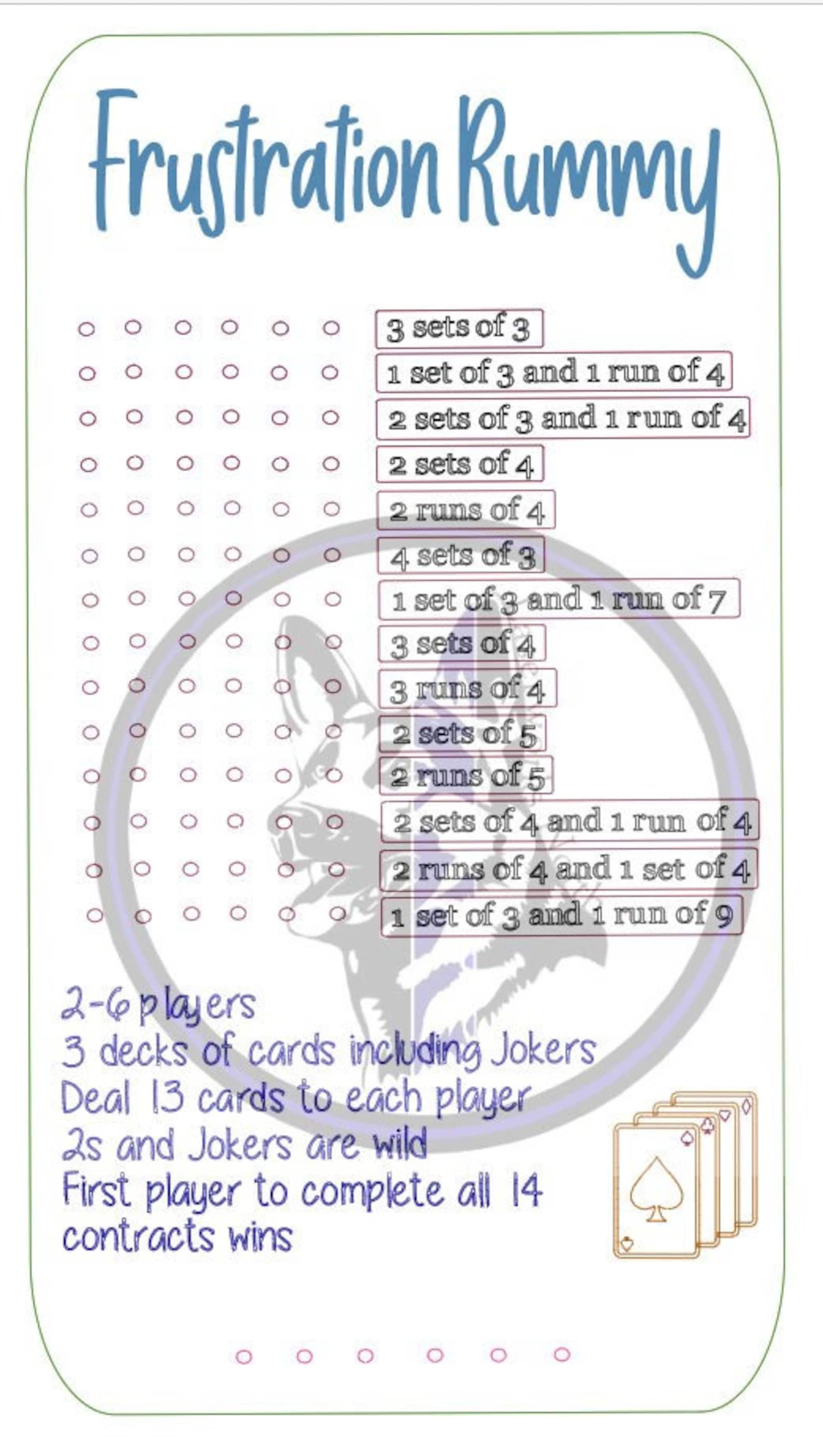 Frustration Rummy (6 Players) Game & Rules Sheet (DIGITAL FILE ONLY) - Etsy