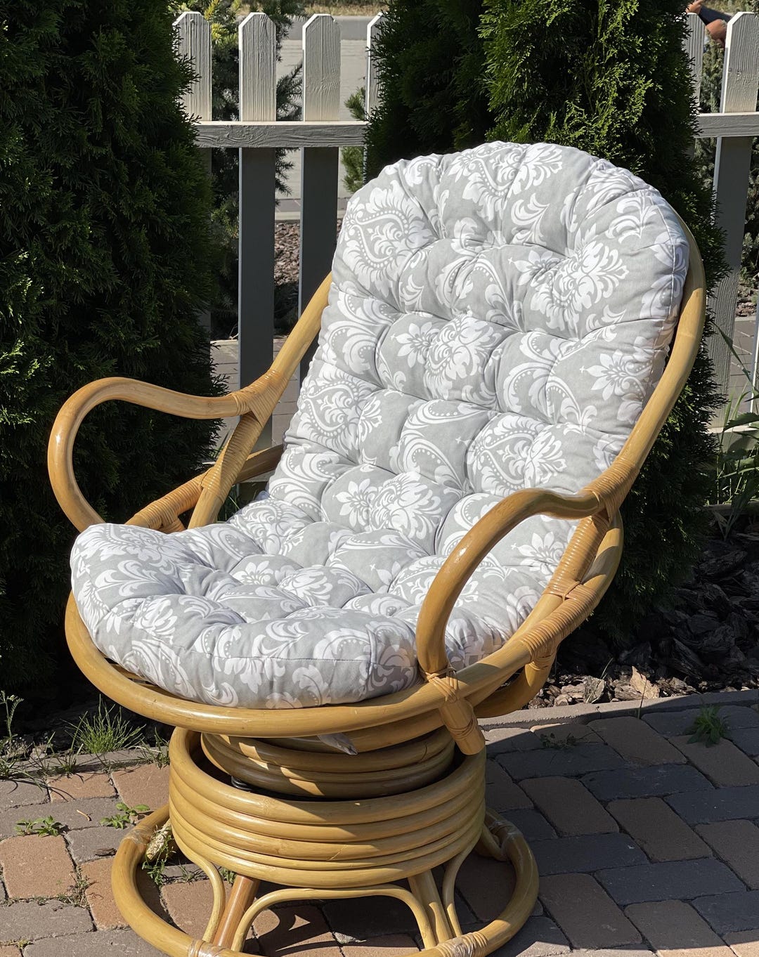 Rattan Long Chair Cushion/ Floral Print/ Soft Seat Pad With Backrest ...