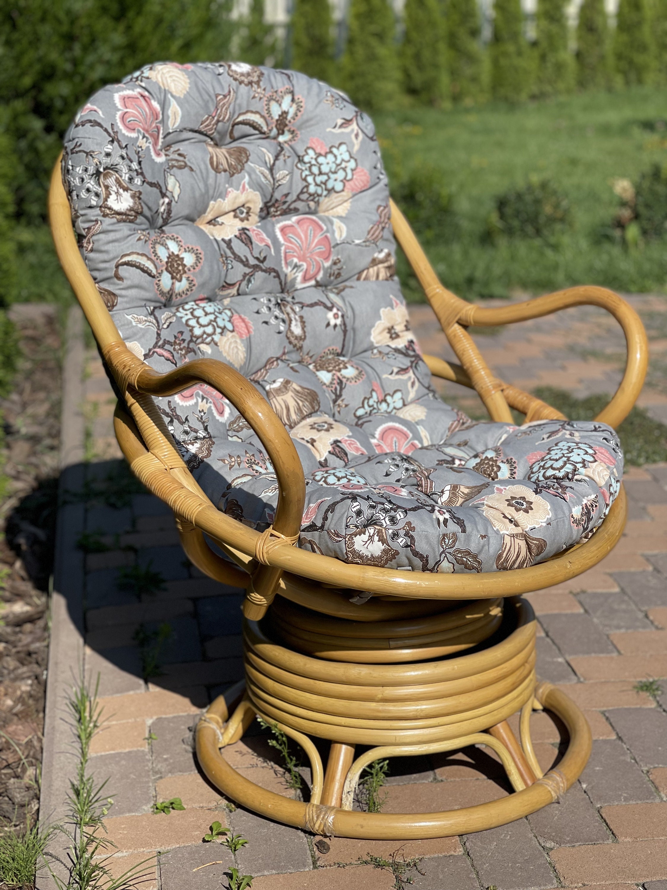 Rattan Long Chair Cushion/ Floral Print/ Soft Seat Pad With Backrest ...