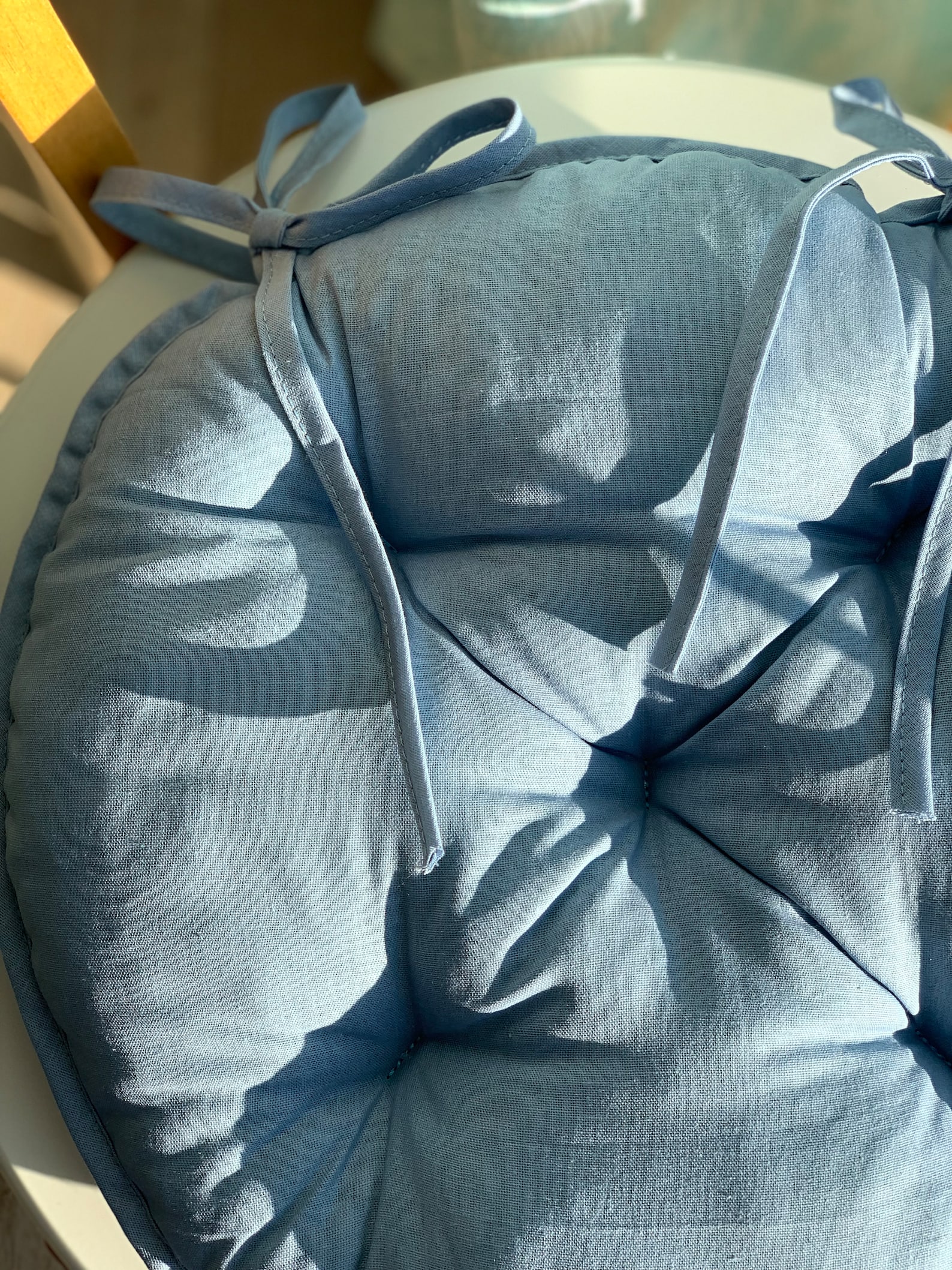 Round Chair Cushion With Ties/ Blue Chair Pad With Ties/ Cotton Seat ...
