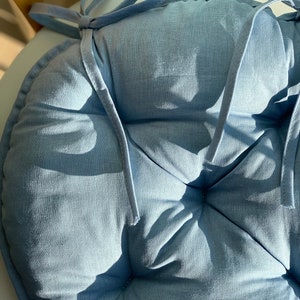 Round Chair Cushion With Ties/ Blue Chair Pad With Ties/ Cotton Seat ...