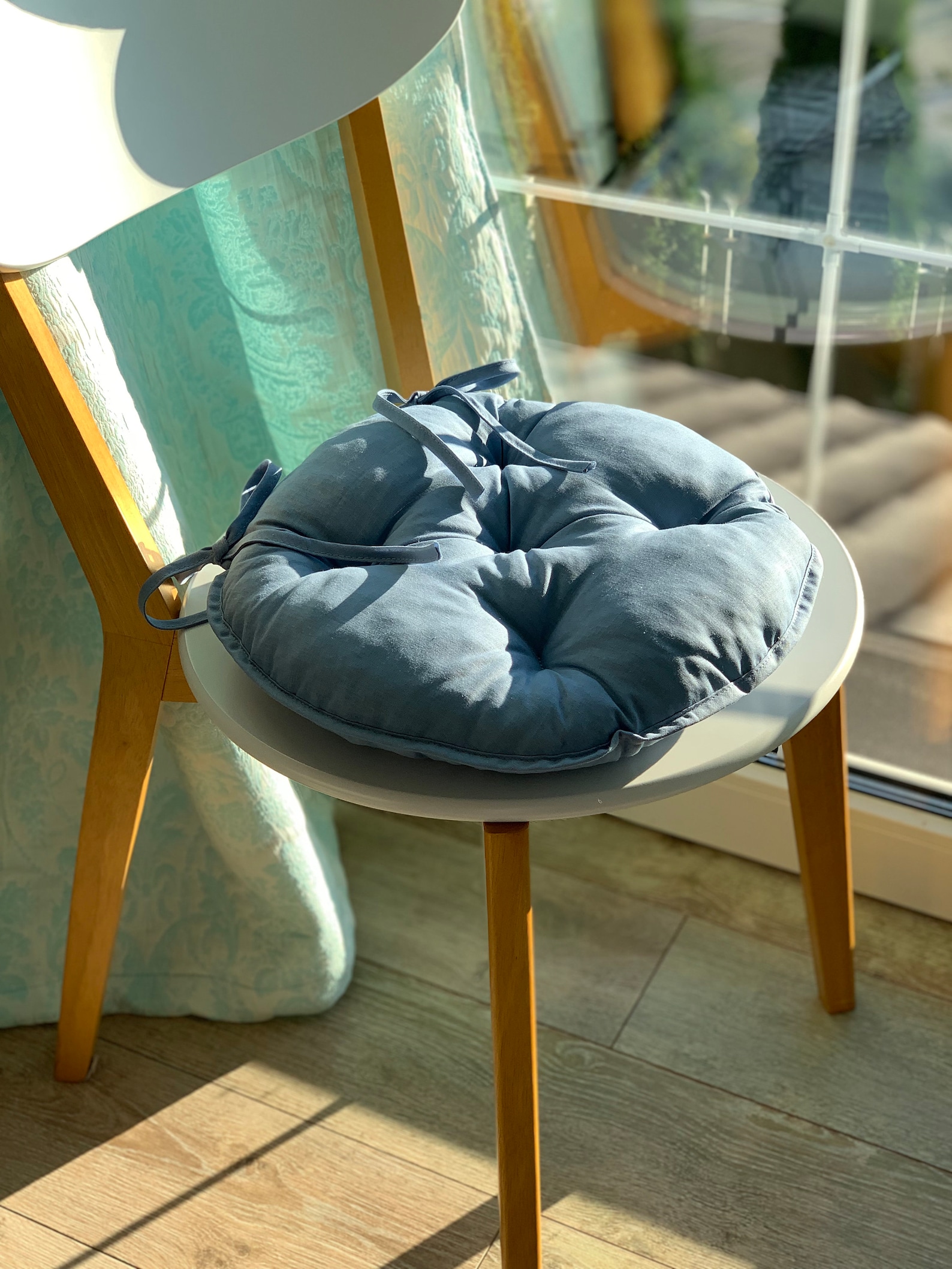 Round Chair Cushion With Ties/ Blue Chair Pad With Ties/ Cotton Seat ...