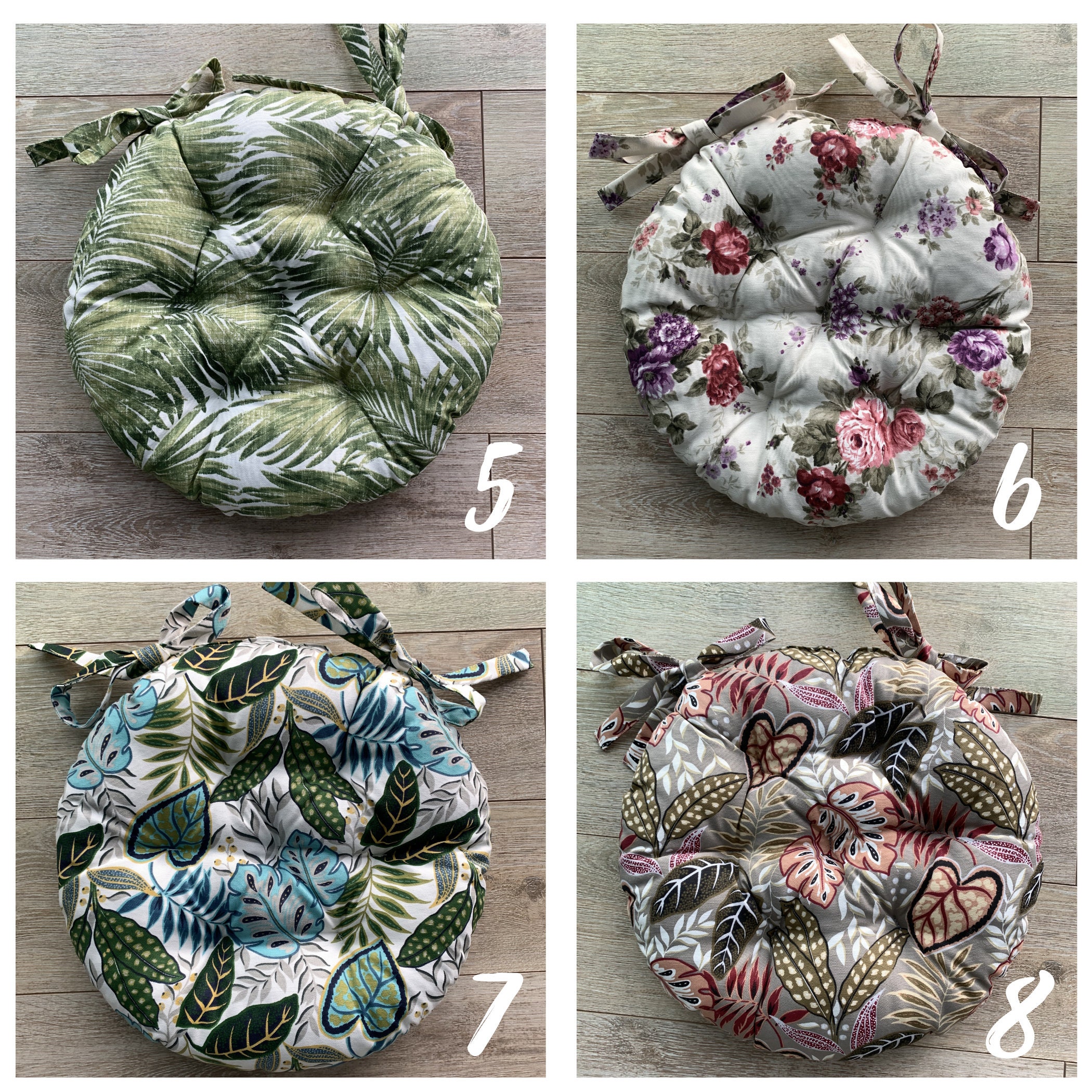 Quilted Chair Cushions / Seat cushions with flowers print / | Etsy