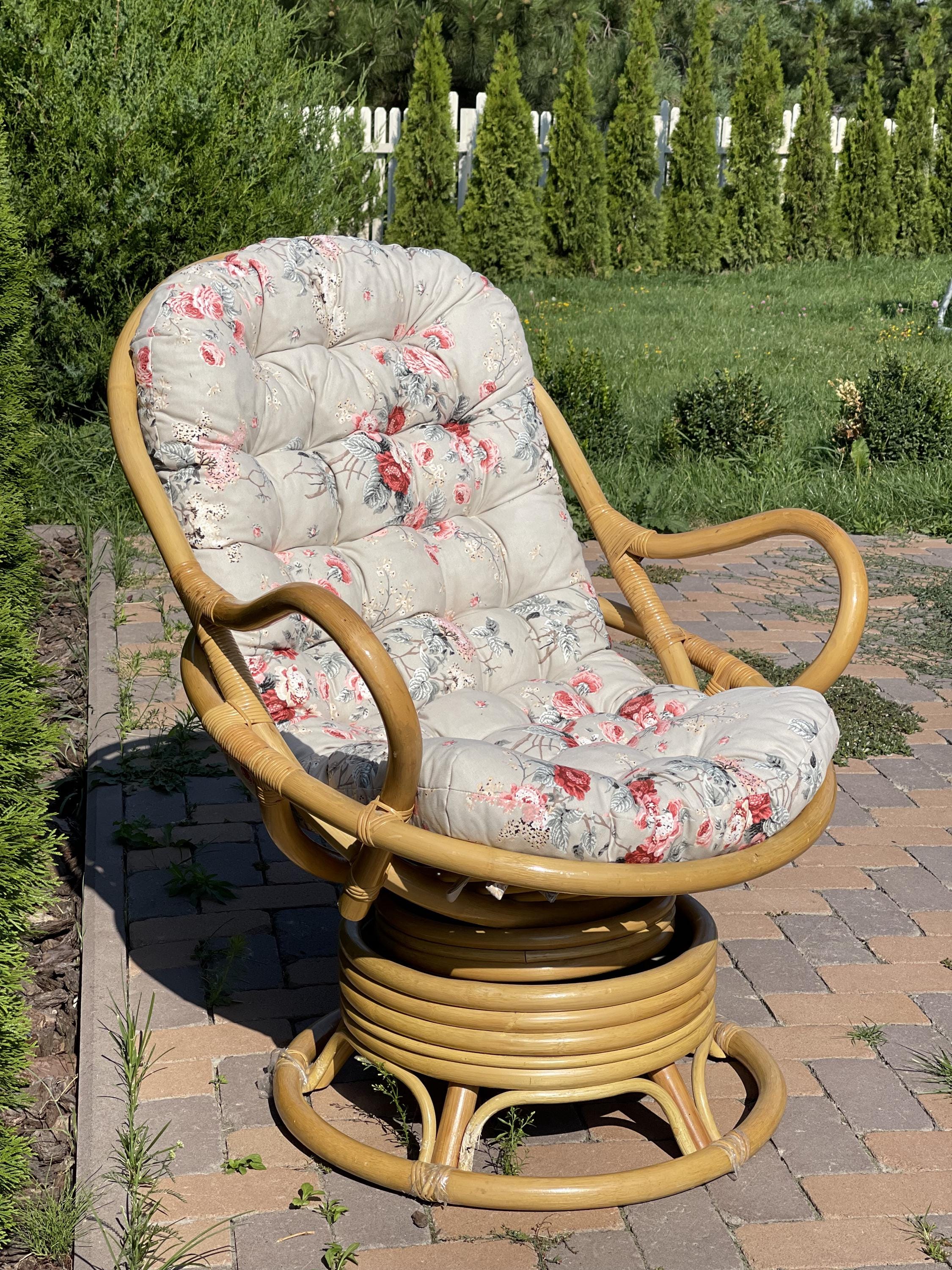 Rattan Long Chair Cushion/ Floral Print/ Soft Seat Pad With Backrest ...