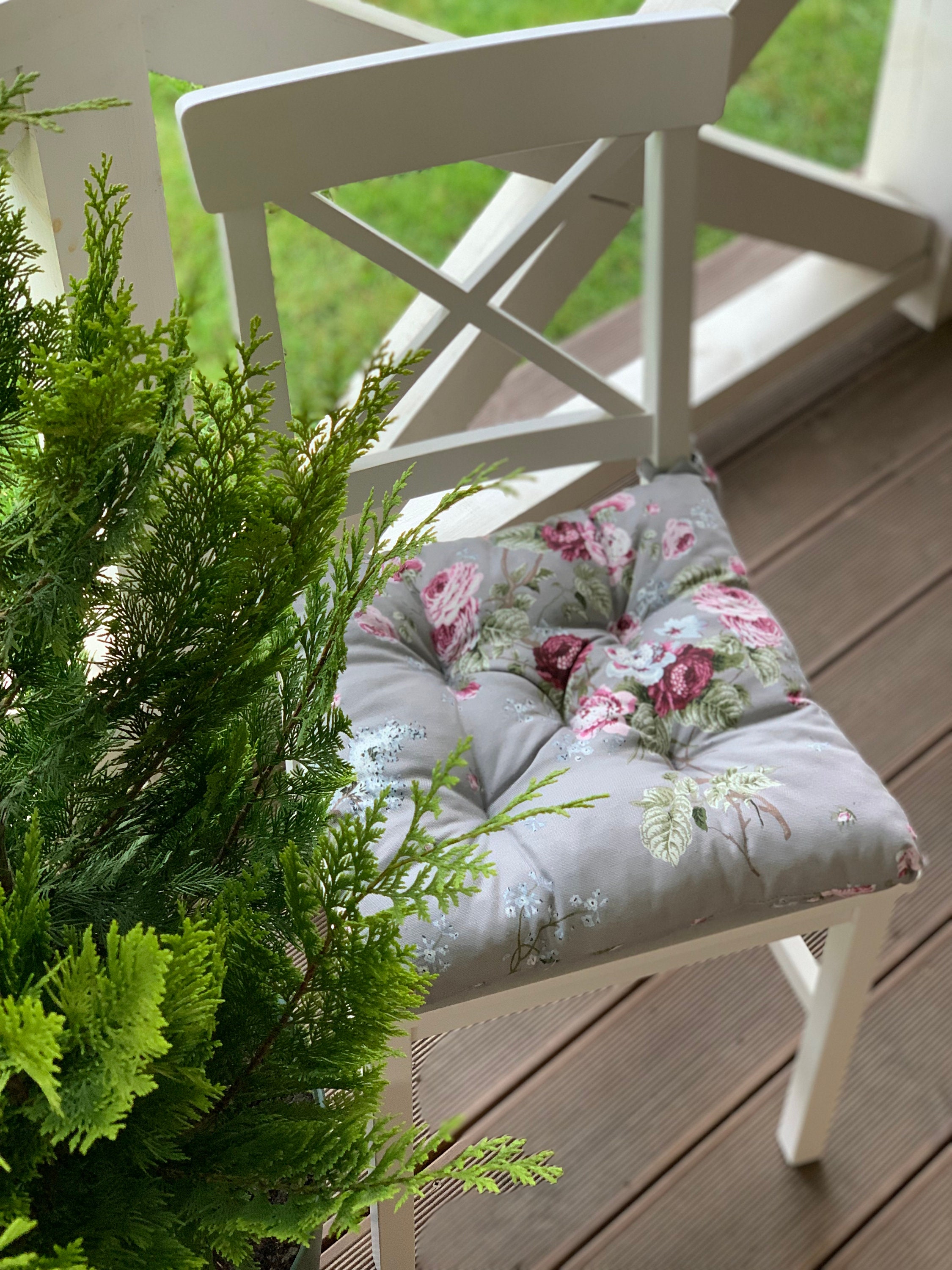 Quilted Chair Cushions / Seat Cushion With Flowers / Chair Cushions ...