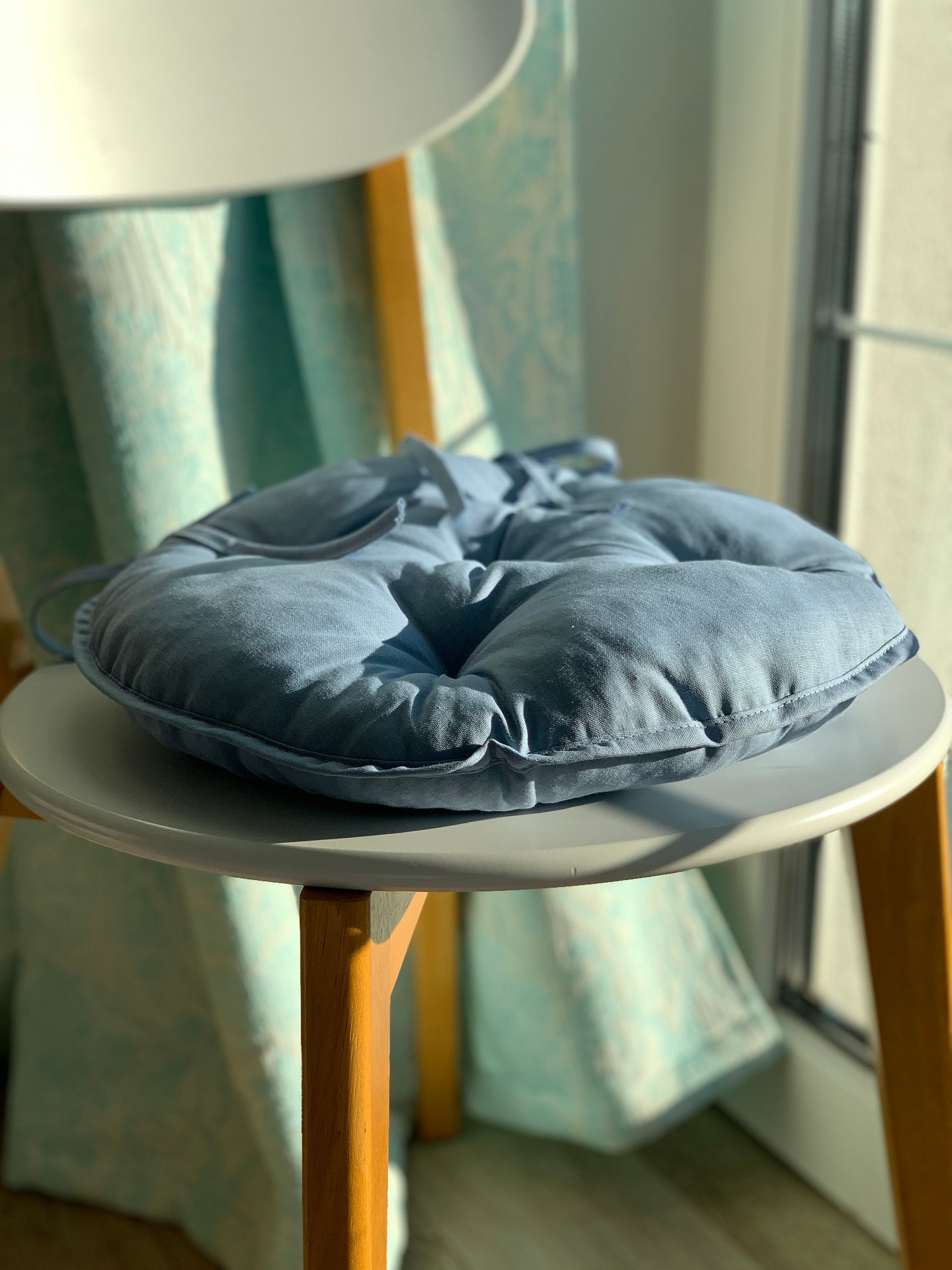 Round Chair Cushion With Ties/ Blue Chair Pad With Ties/ Cotton Seat ...