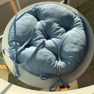 Round Chair Cushion With Ties/ Blue Chair Pad With Ties/ Cotton Seat ...