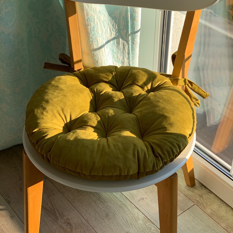 Round Chair Cushions With Ties/ Velvet Chair Pad/ Orange Chair - Etsy