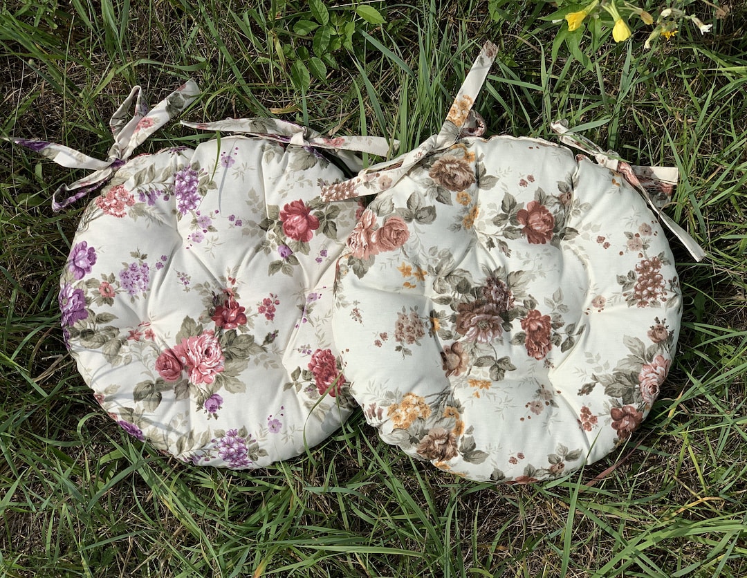 Quilted Chair Cushions / Seat Cushions With Flowers Print / Chair ...