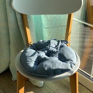 Round Chair Cushion With Ties/ Blue Chair Pad With Ties/ Cotton Seat ...