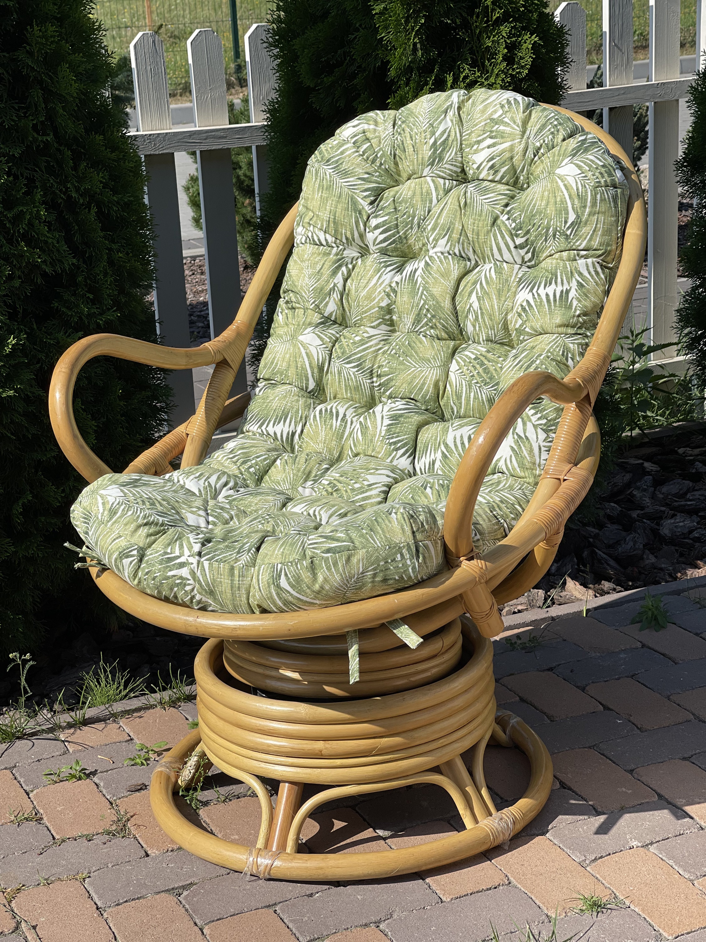 Rattan Long Chair Cushion/ Floral Print/ Soft Seat Pad With Backrest ...