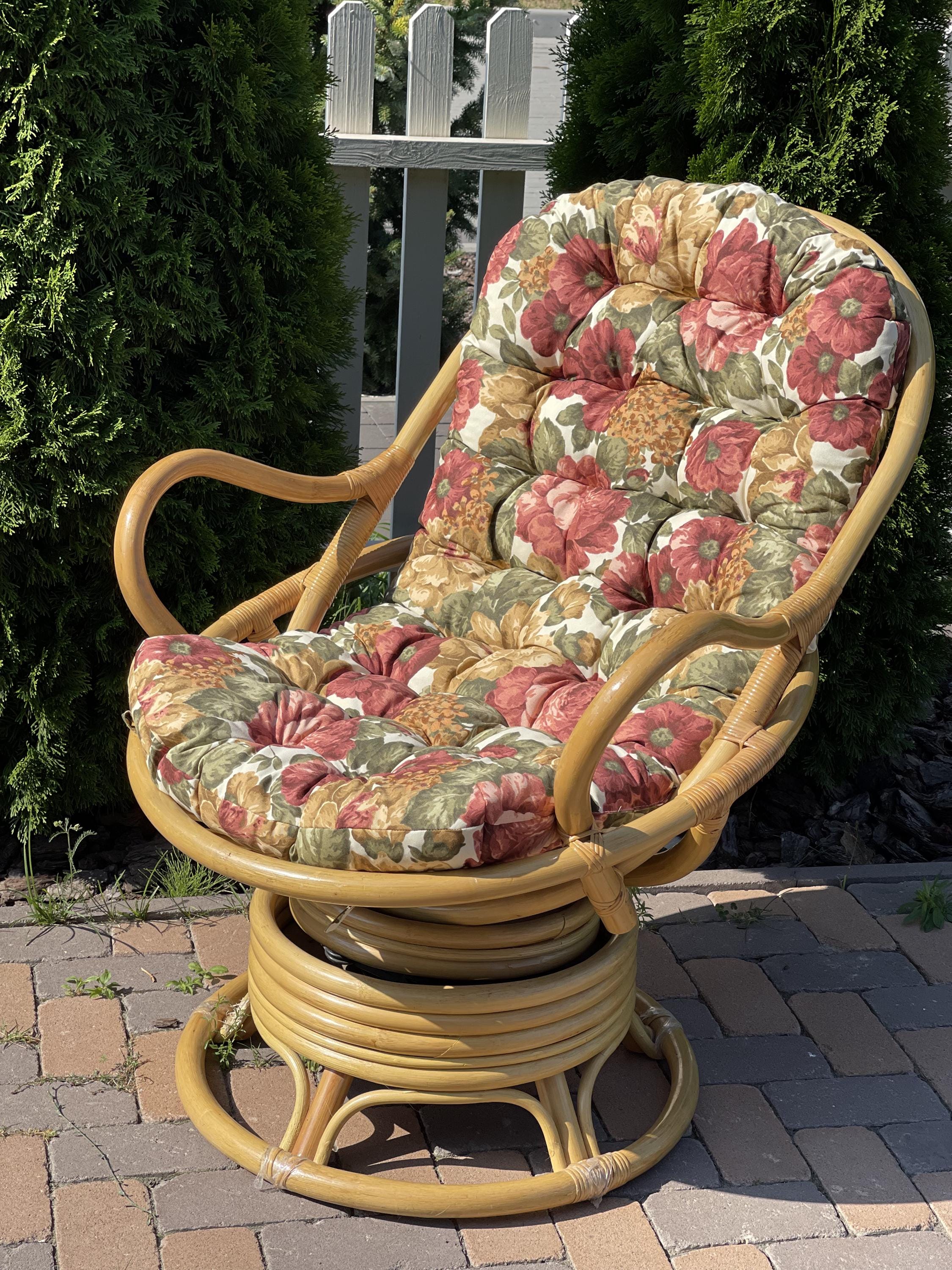 Rattan Long Chair Cushion/ Floral Print/ Soft Seat Pad With Backrest ...
