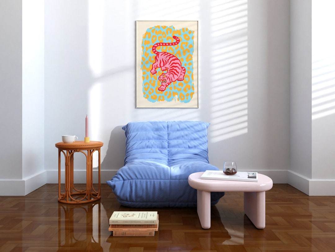 Funky Tiger Print, Maximalist Decor, Trendy Digital Print, Trendy Pop ...