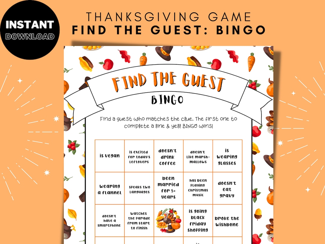 Thanksgiving Find the Guest, Thanksgiving Bingo, Thanksgiving Mix ...