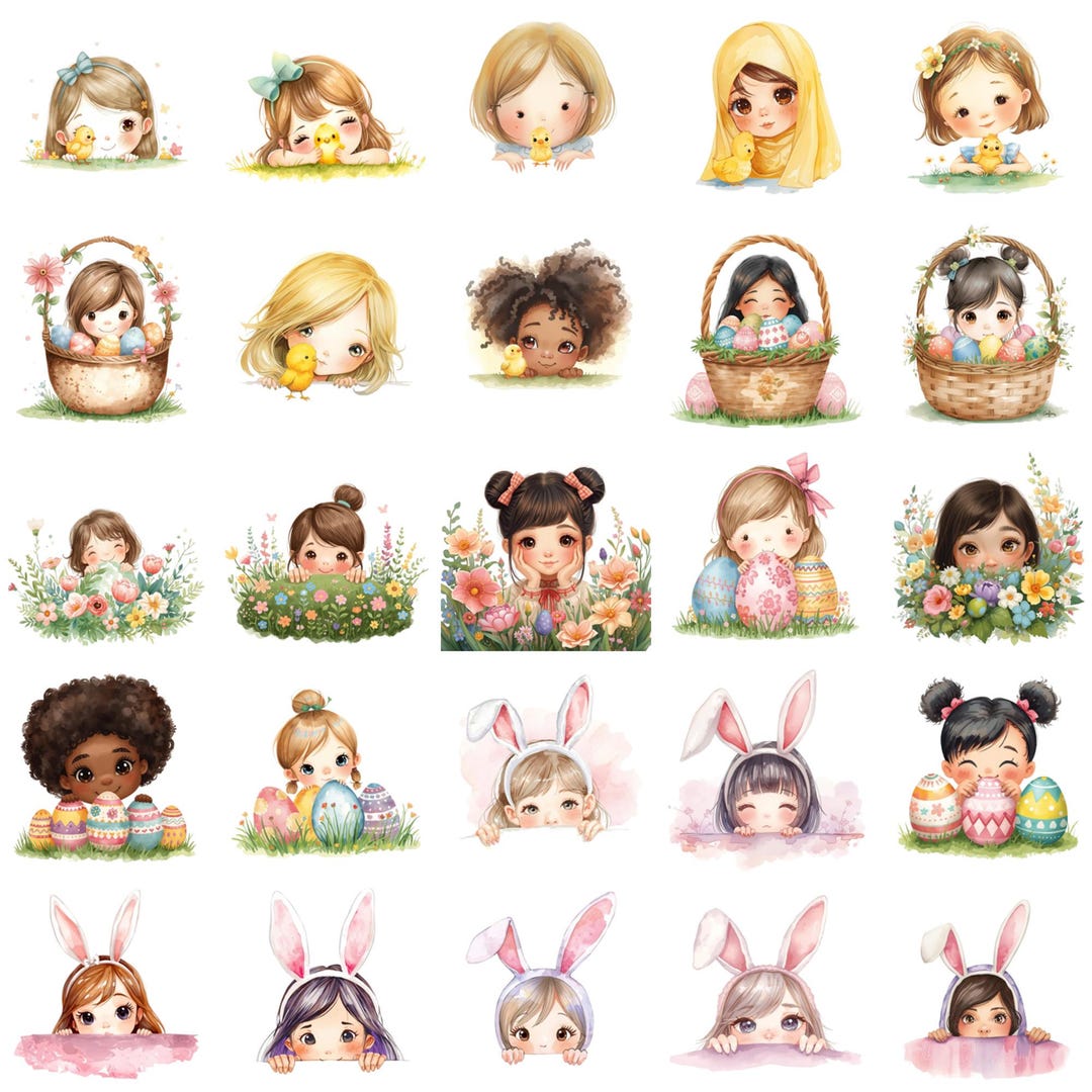 Easter Kids Clipart – Whimsical Springtime PNG Images (digital Download ...