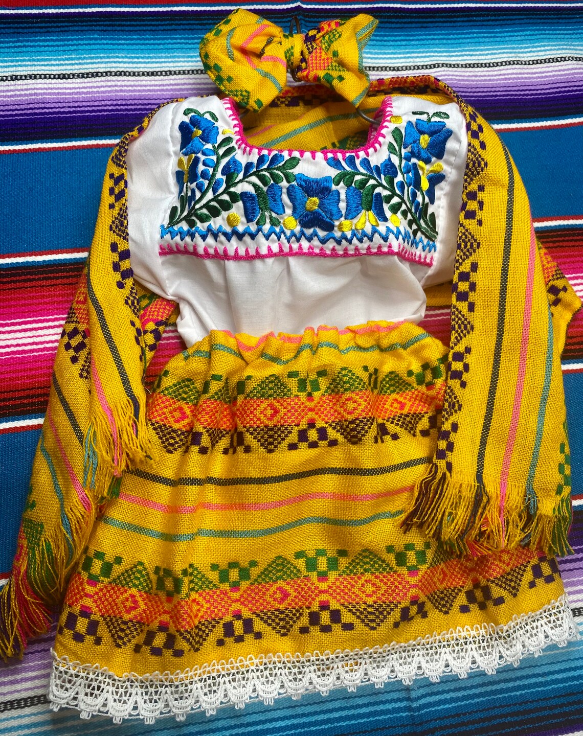 Mexican Cambaya Skirt Set With Shaw and Matching Bow/set De - Etsy