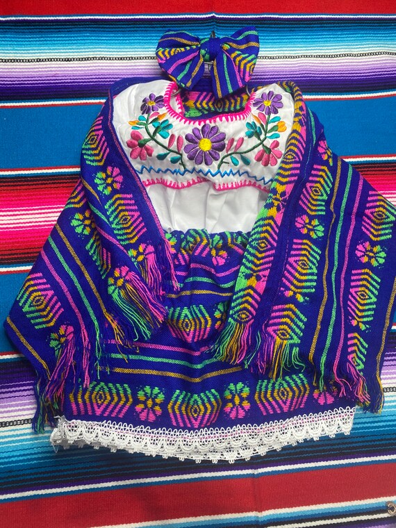 Mexican Cambaya Skirt Set With Shaw and Matching Bow/set De - Etsy