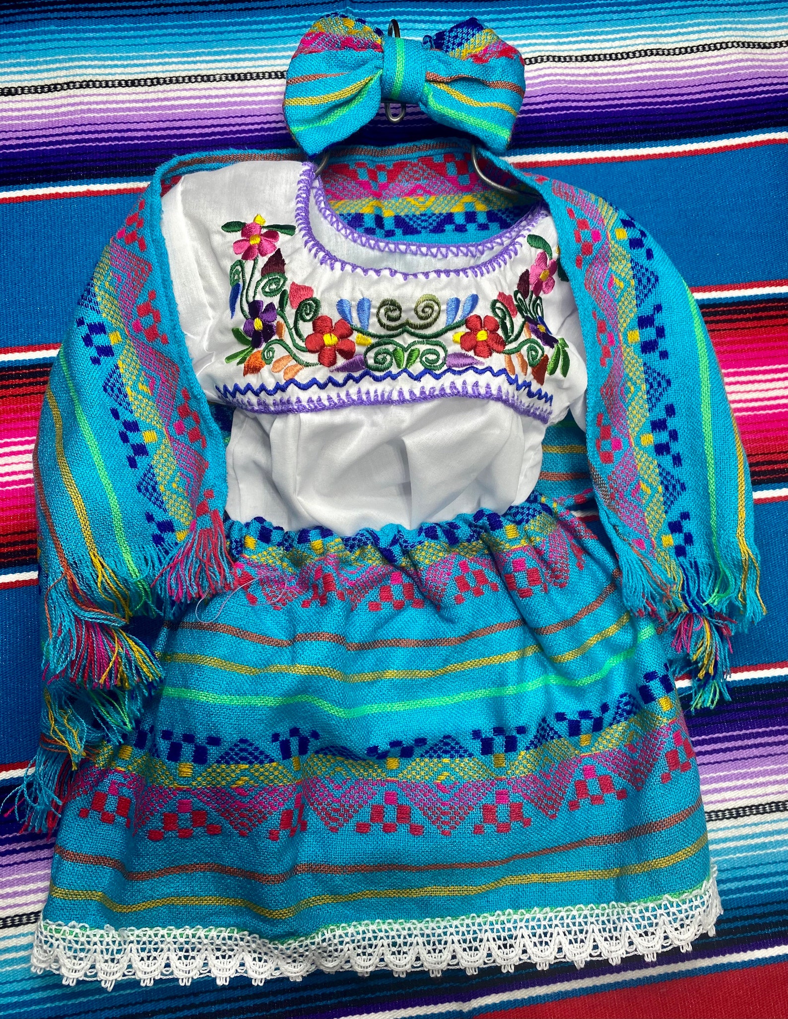 Mexican Cambaya Skirt Set With Shaw and Matching Bow/set De - Etsy
