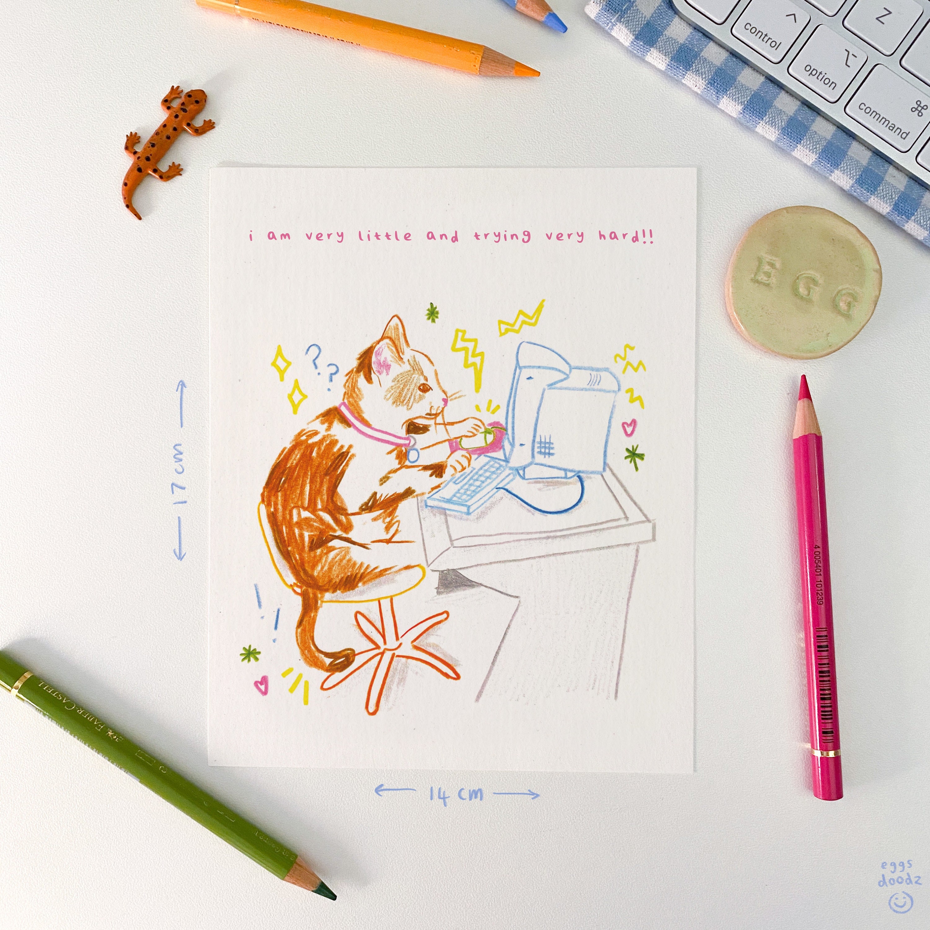 Hard Working Kitty A5 Doodle Print - Etsy