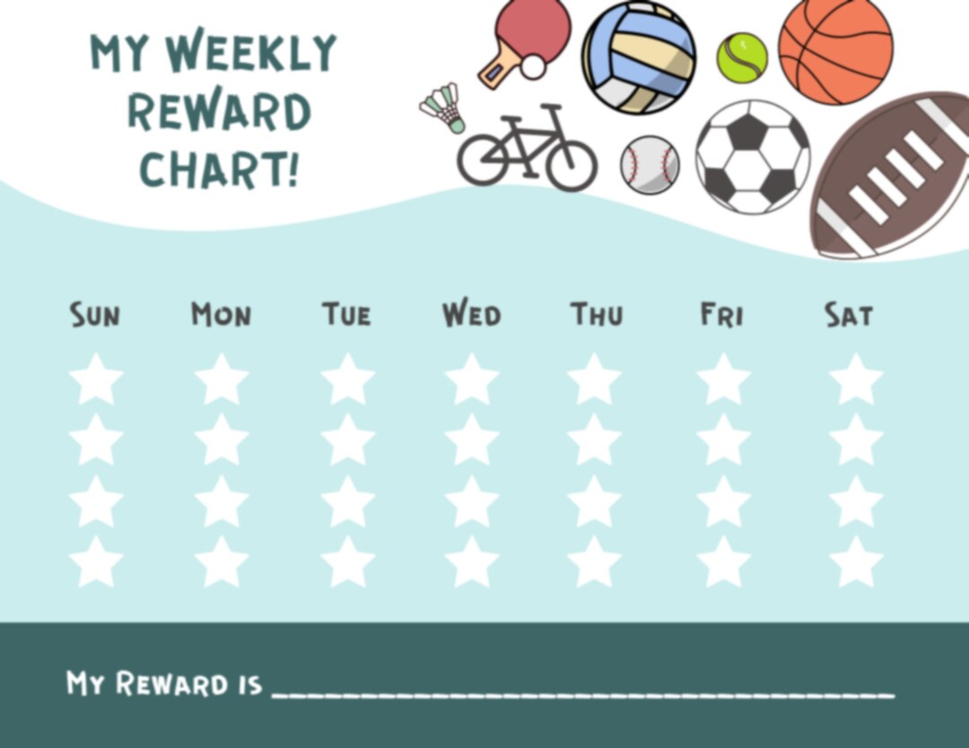 My Weekly Reward Chart Template | Blue, Sports Theme | Simple Toddler ...