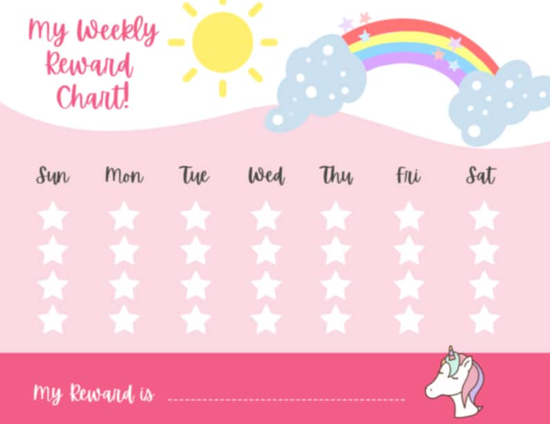 My Weekly Reward Chart Template | Pink, Unicorn Theme | Simple Toddler ...