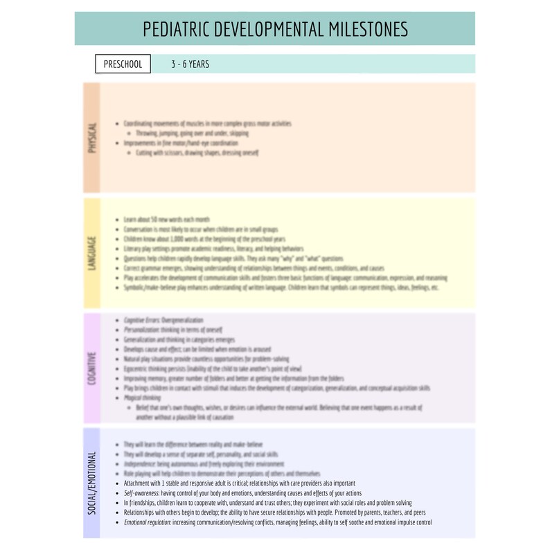 Pediatric Developmental Milestones Study Guide | 7 Pages | Digital ...