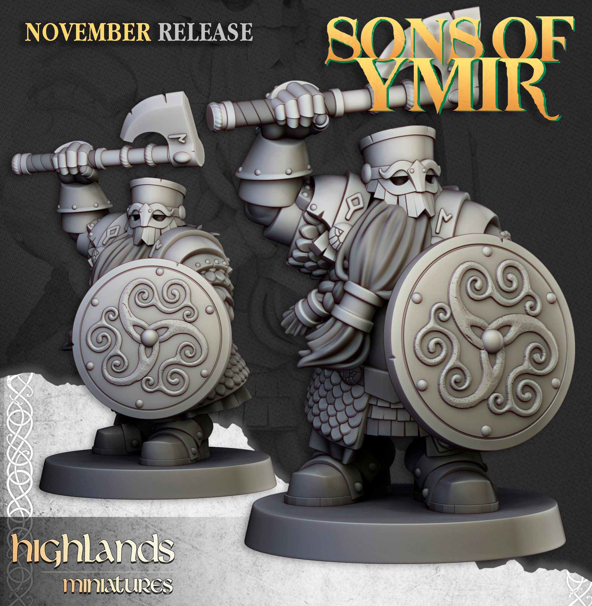 Highlands Miniatures - Dwarf Huscarls | 28/32mm | Sons of Ymir | 3D ...