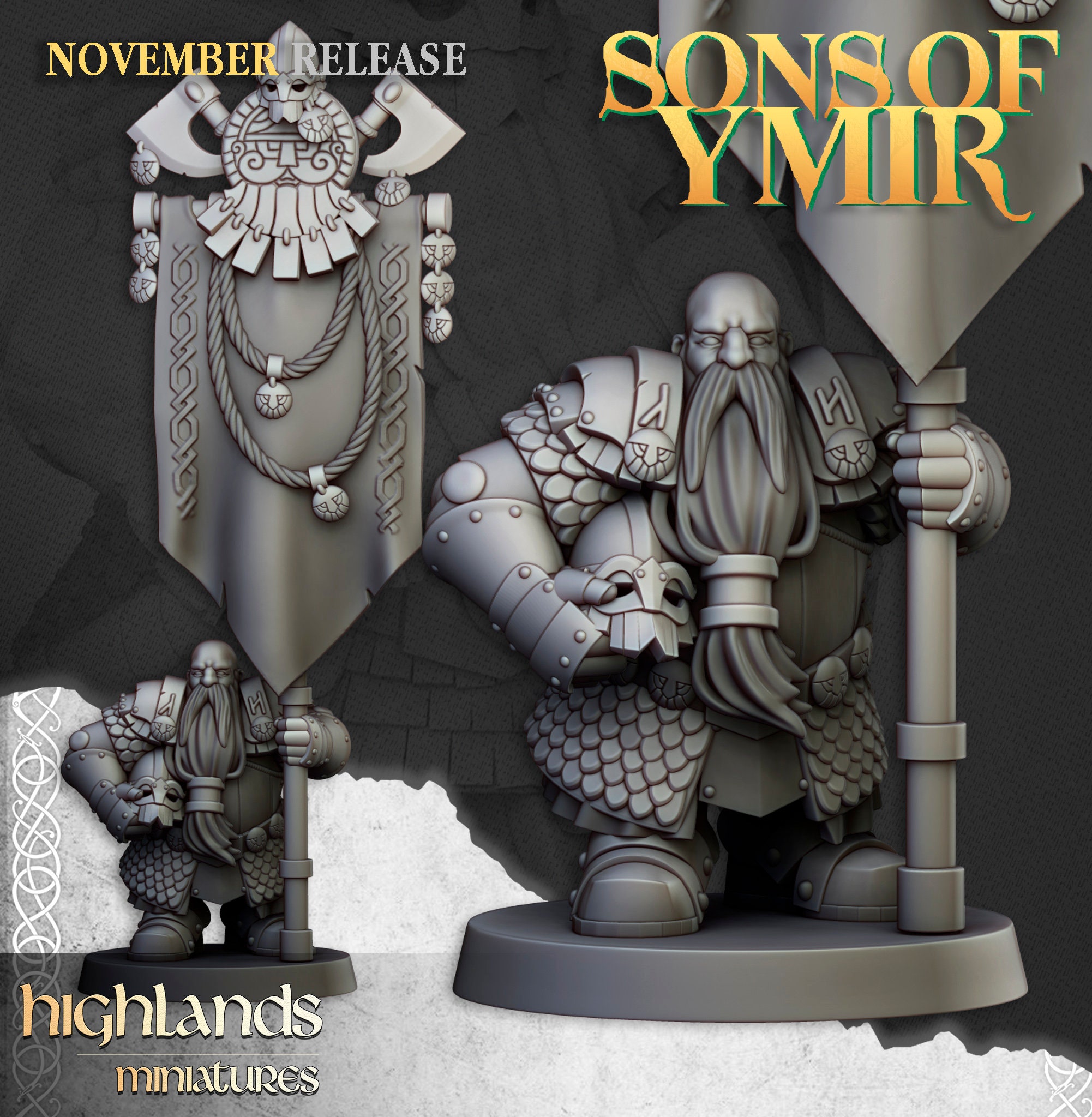 Highlands Miniatures - Dwarf Huscarls | 28/32mm | Sons of Ymir | 3D ...