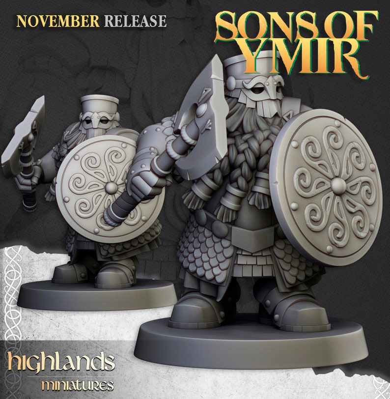 Highlands Miniatures - Dwarf Huscarls | 28/32mm | Sons of Ymir | 3D ...