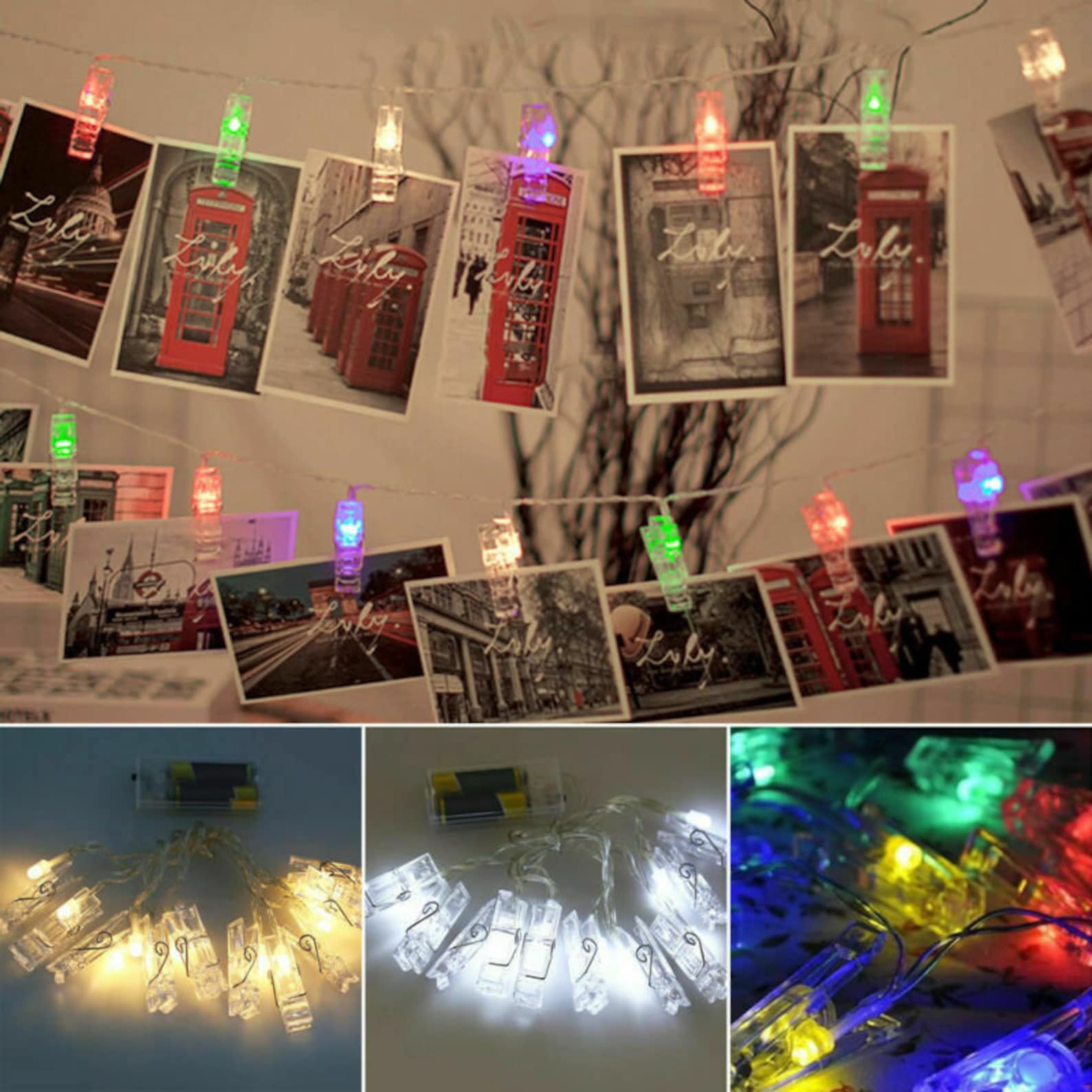 LED Photo Clip Light, Battery Powered, Peg Fairy String Lights Wedding ...