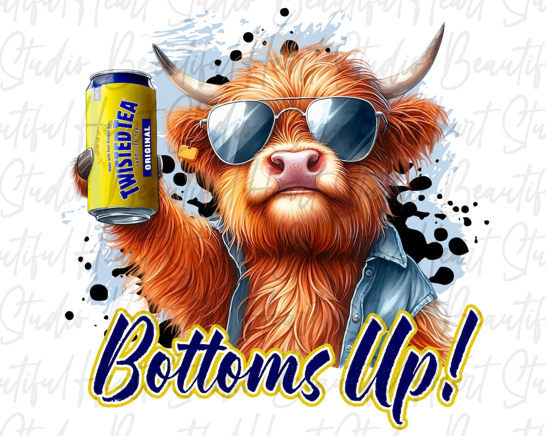 Bottoms up Twisted Tea Png Highland Cow Drinking Beer Can Cow Alcohol ...