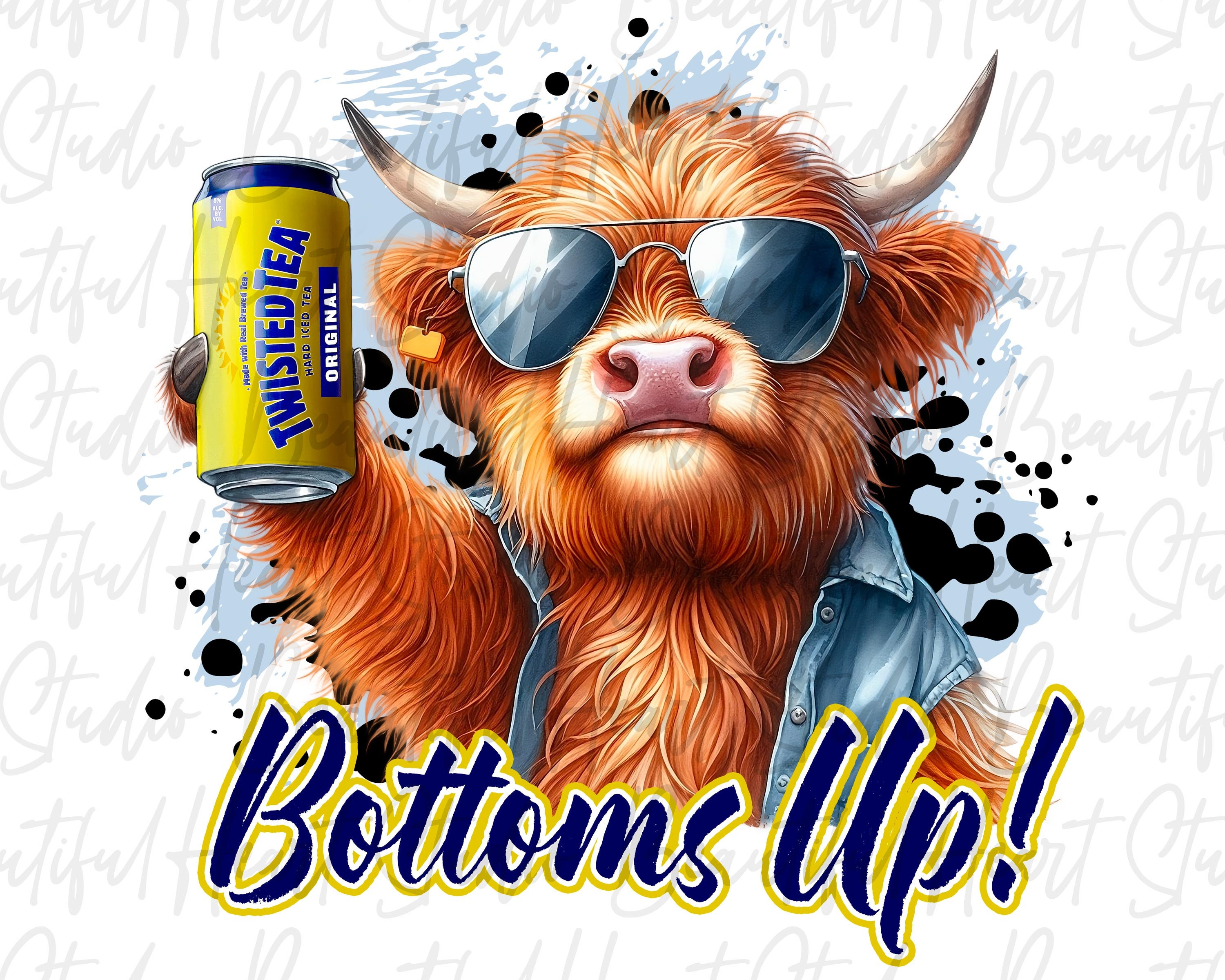 Bottoms up Twisted Tea Png Highland Cow Drinking Beer Can Cow Alcohol ...