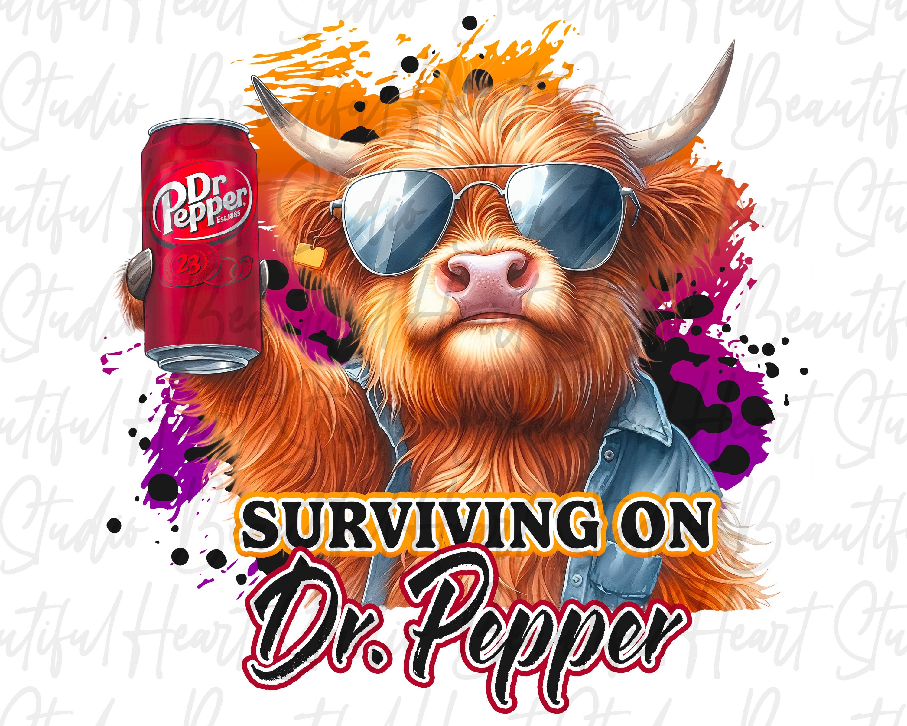 Surviving on Dr Pepper Png Highland Cow Drinking Soda Pop Can Alcohol ...