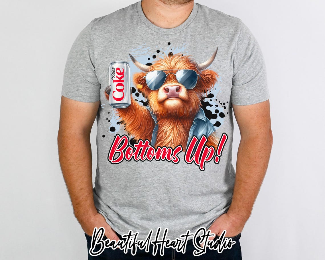 Bottoms up Diet Coke Png Highland Cow Drinking Soda Pop Can Shirt ...