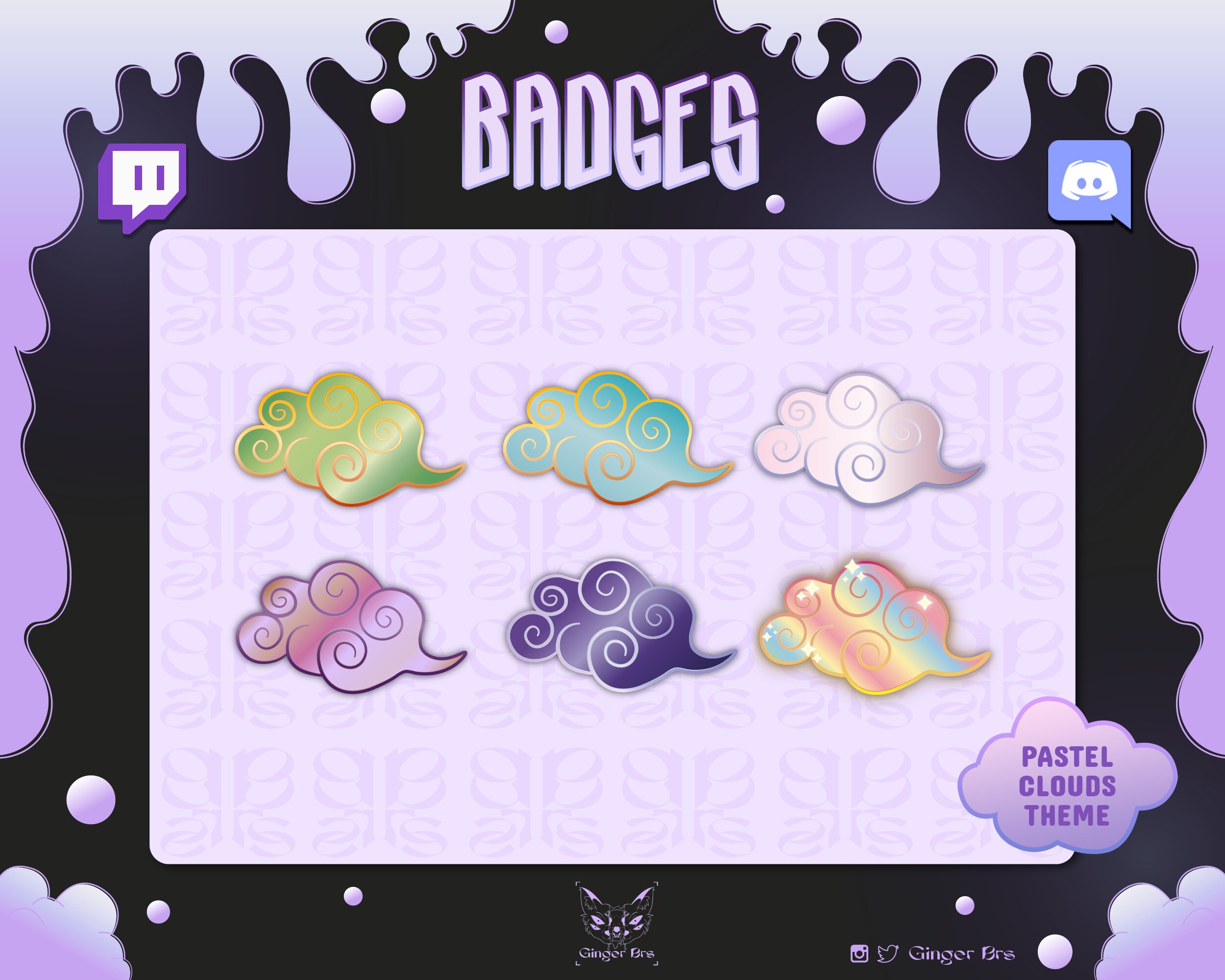 Pastel Version Cloud Badges for Twitch / Kick Pack - Etsy