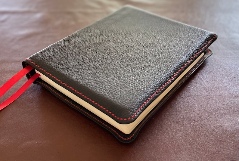 Black Cowhide Leather ESV Study Bible With Red Perimeter Stitching and ...