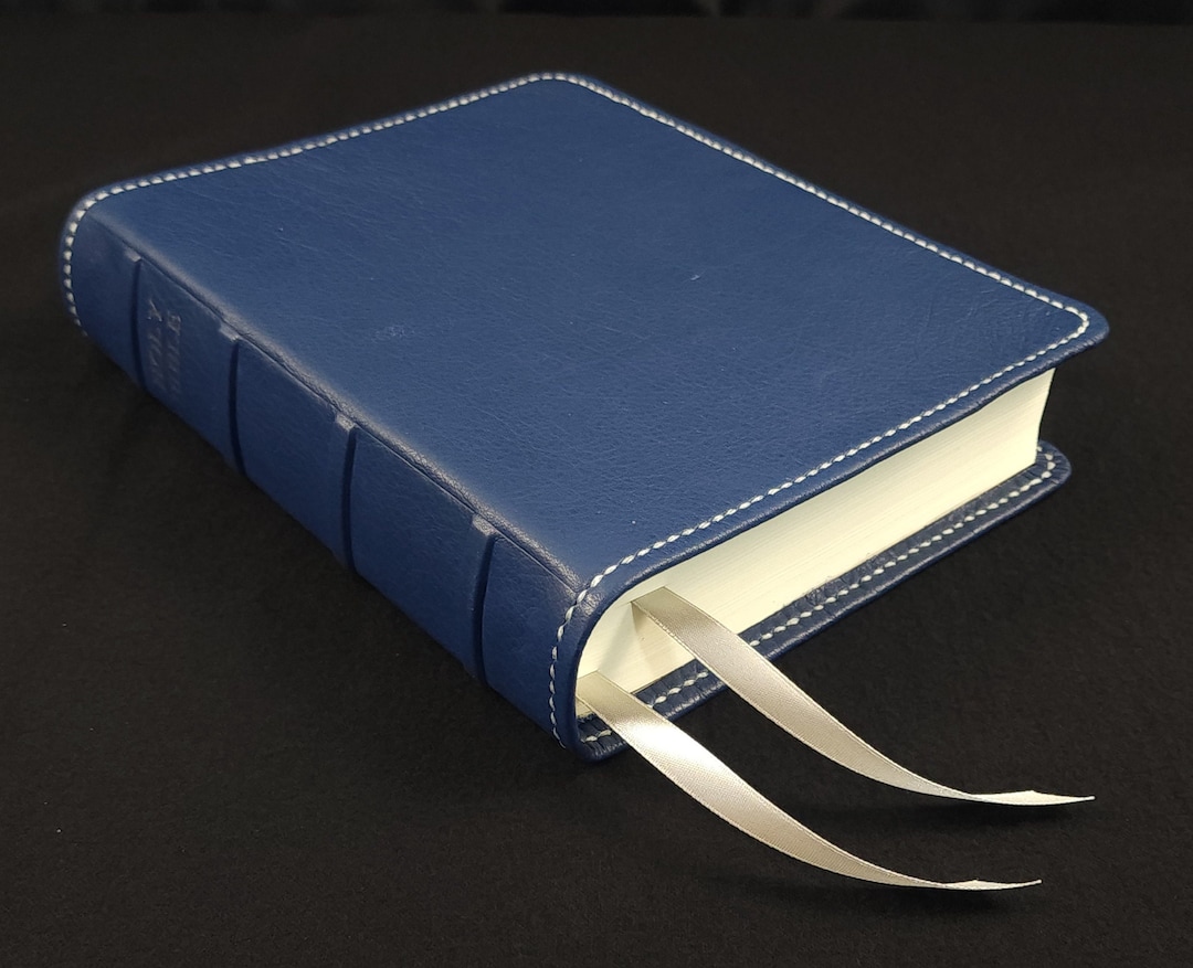 Custom Bible - Blue Cowhide Leather ESV Journaling Bible With Silver ...